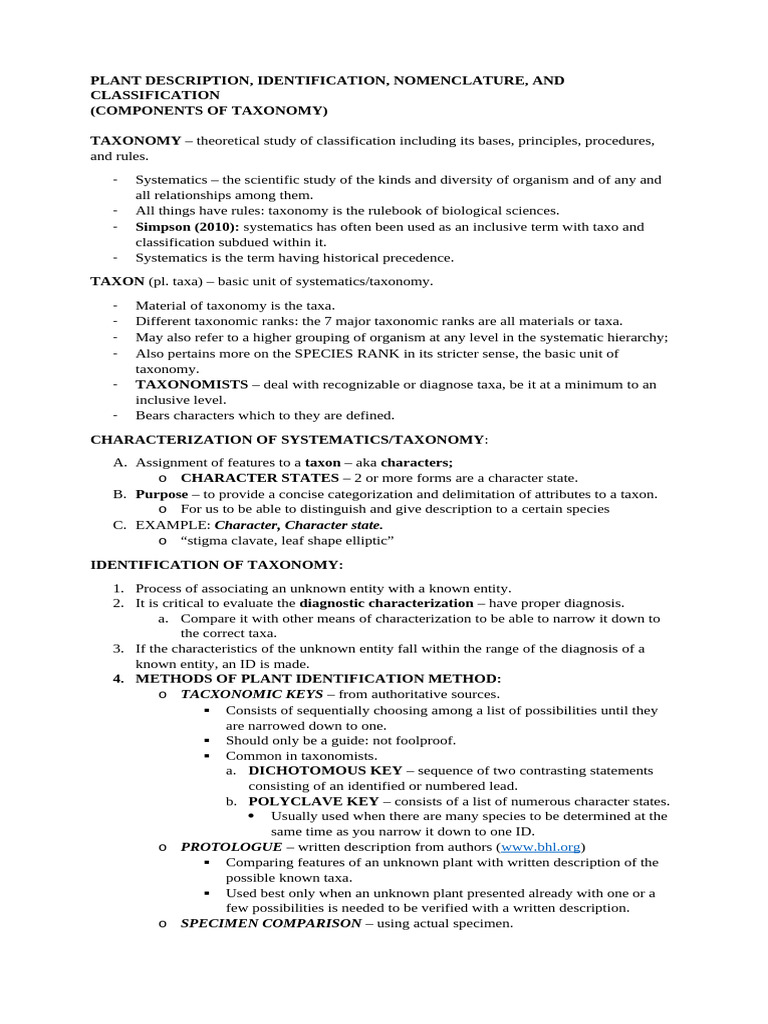 Plant Description, Identification, Nomenclature, and Classification ...