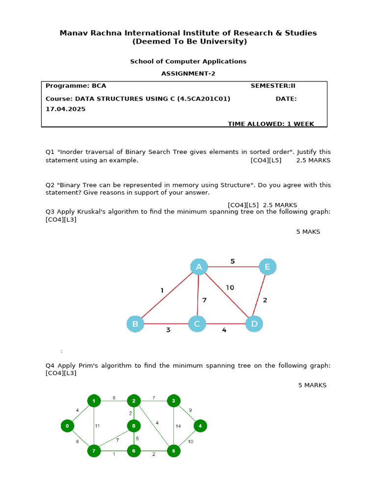 BCA Data Structures Assignment 2 | PDF