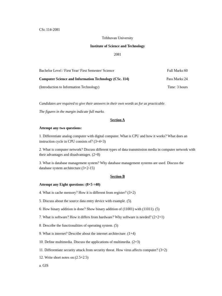 IT Question Paper | PDF