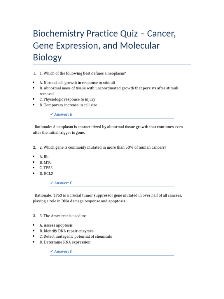 Cancer Quiz: Hallmarks & Genetics | PDF | Dna Repair | Neoplasms