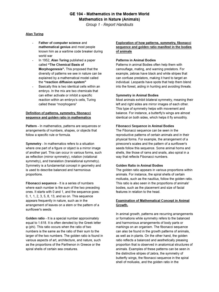 GE 104 - Report Summary (Group 1) | PDF | Pattern | Symmetry