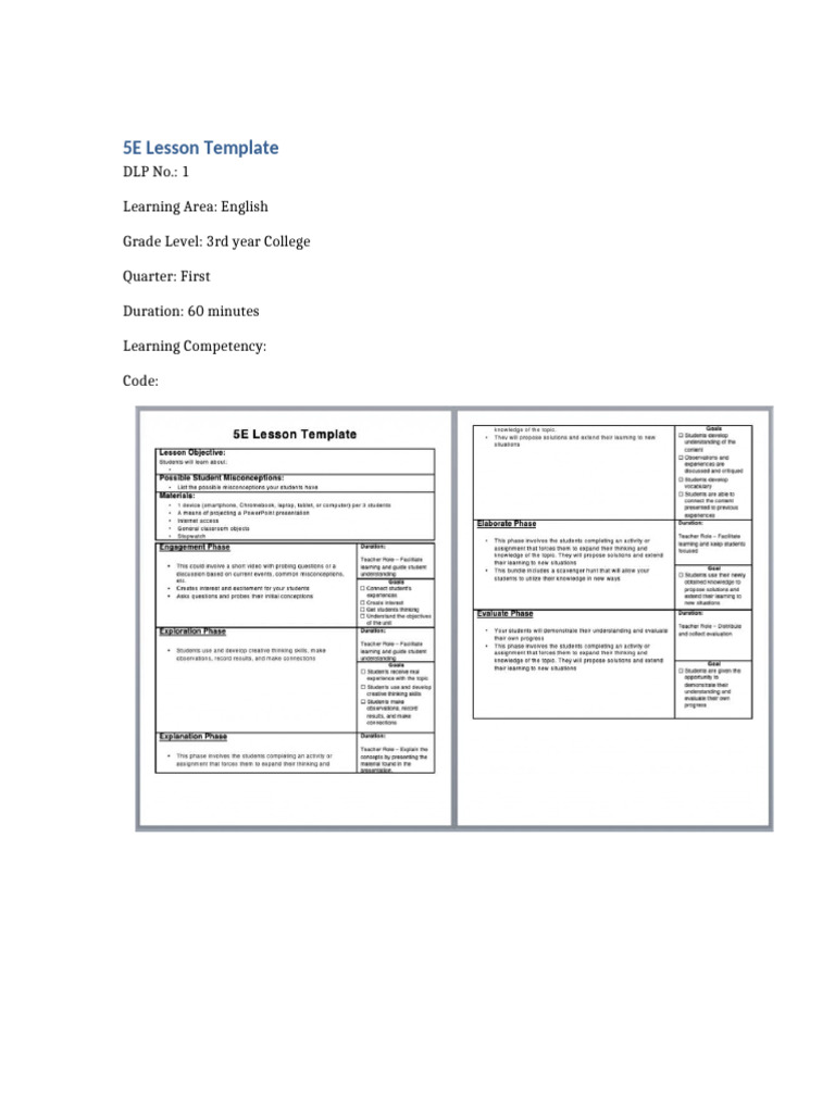 5E Lesson Template With DLP | PDF