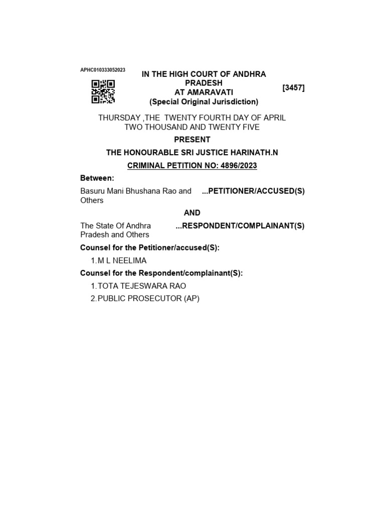 Basuru Mani Bhushana Rao and Others v. The State of Andhra Pradesh ...