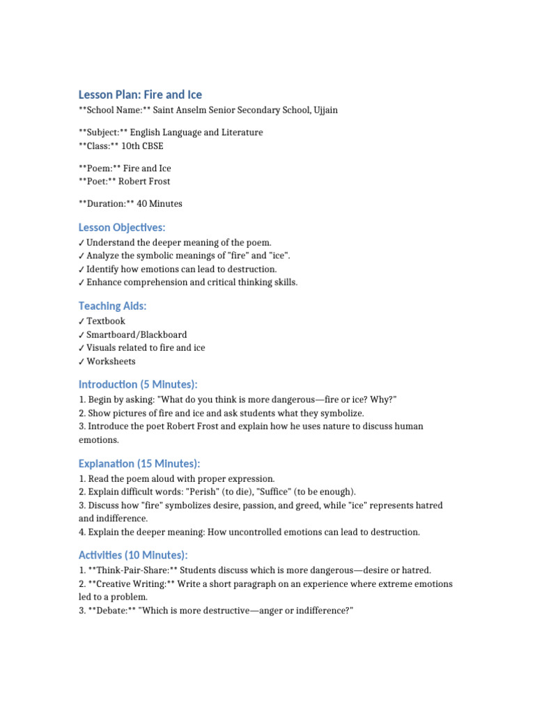 Lesson Plan Fire and Ice | PDF
