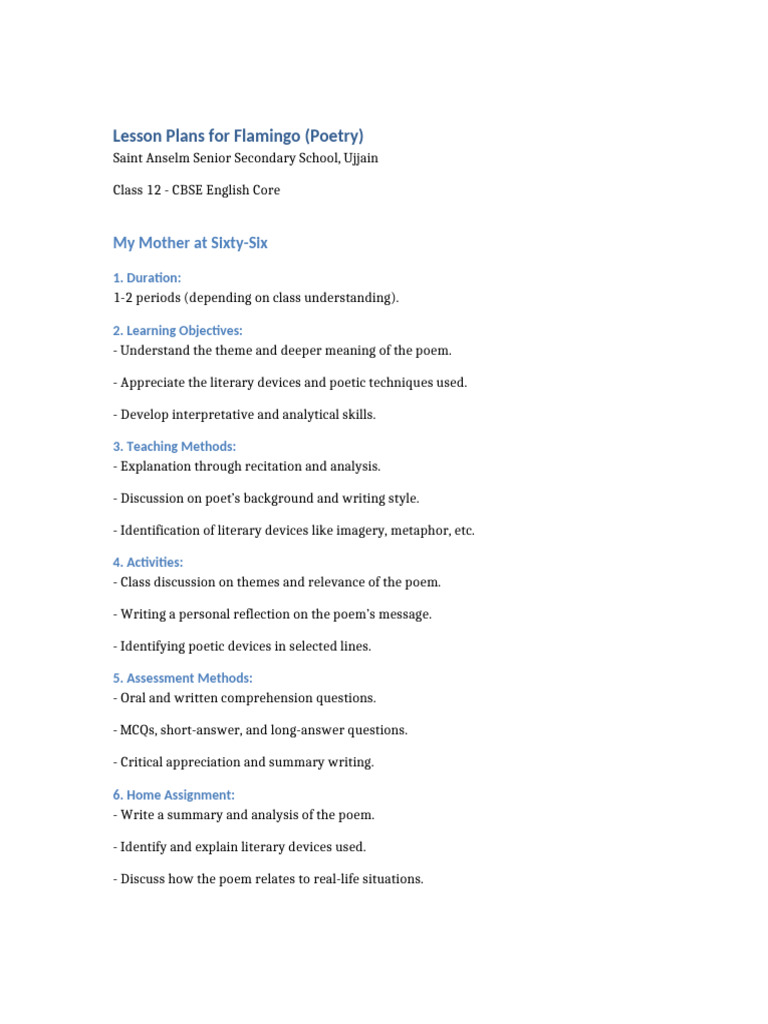 Flamingo Poetry Lesson Plans | PDF | Poetry | Teaching Method