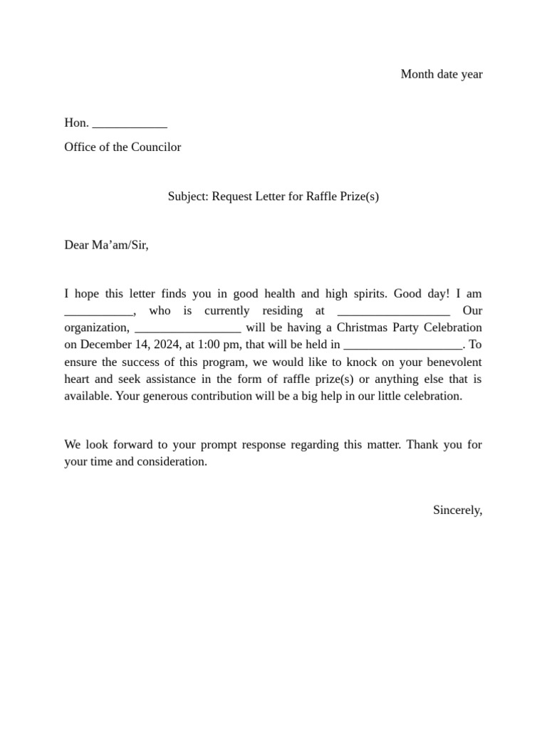 Request Letter For Raffle | PDF