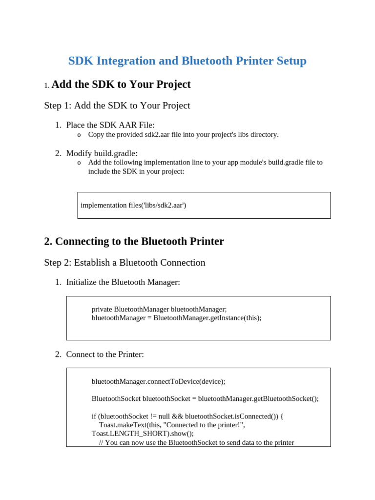 SDK Integration and Bluetooth Printer Setup | PDF | Printer (Computing) | Bluetooth