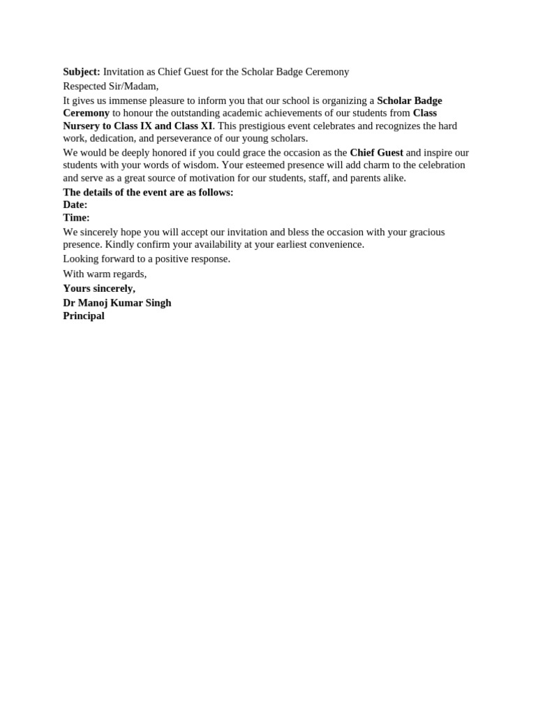 Invitation for Chief Guest at Ceremony | PDF