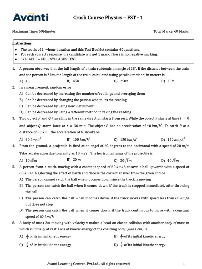 Crash Course - Physics - FST - 1 | PDF | Waves | Electromagnetic Radiation
