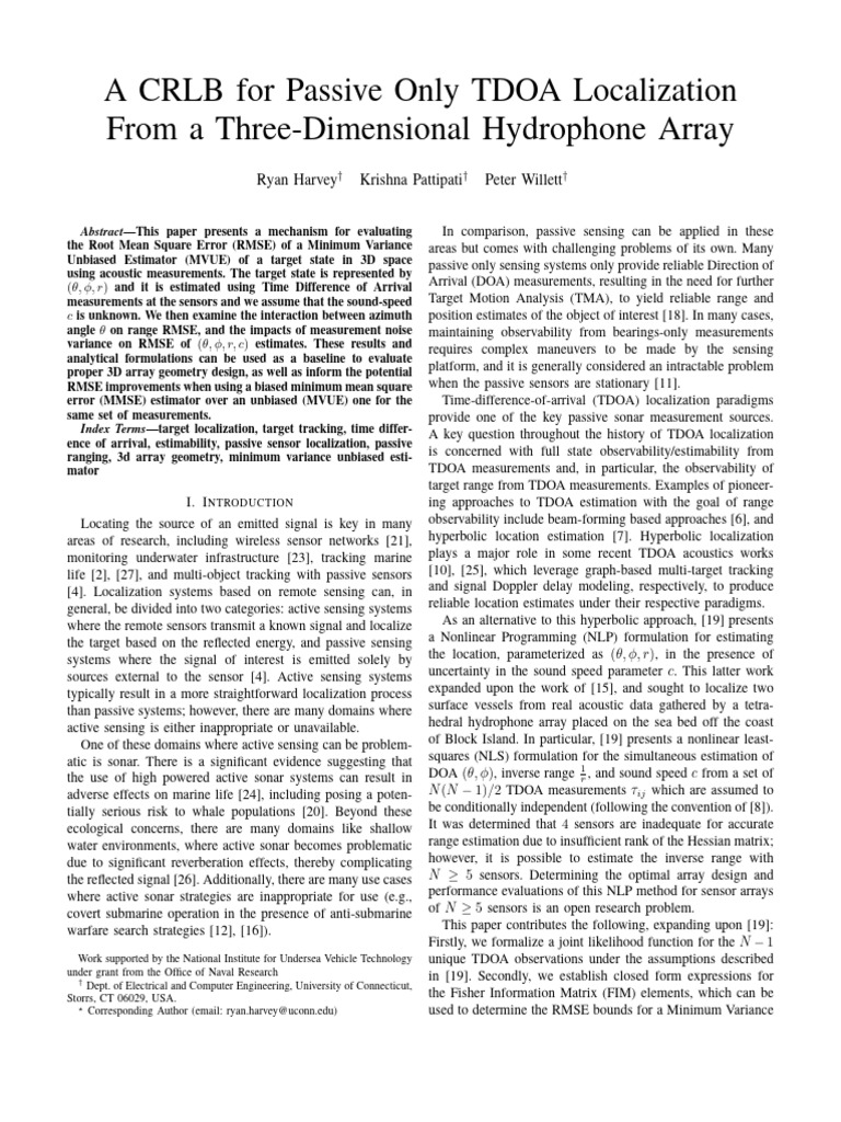 A_CRLB_for_Passive_Only_TDOA_Localization_From_a_Three-Dimensional_Hydrophone_Array | PDF ...