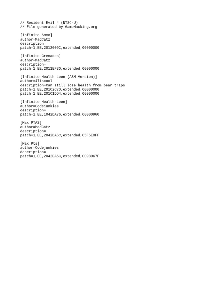 Resident Evil 4 Cheat Codes Guide | PDF