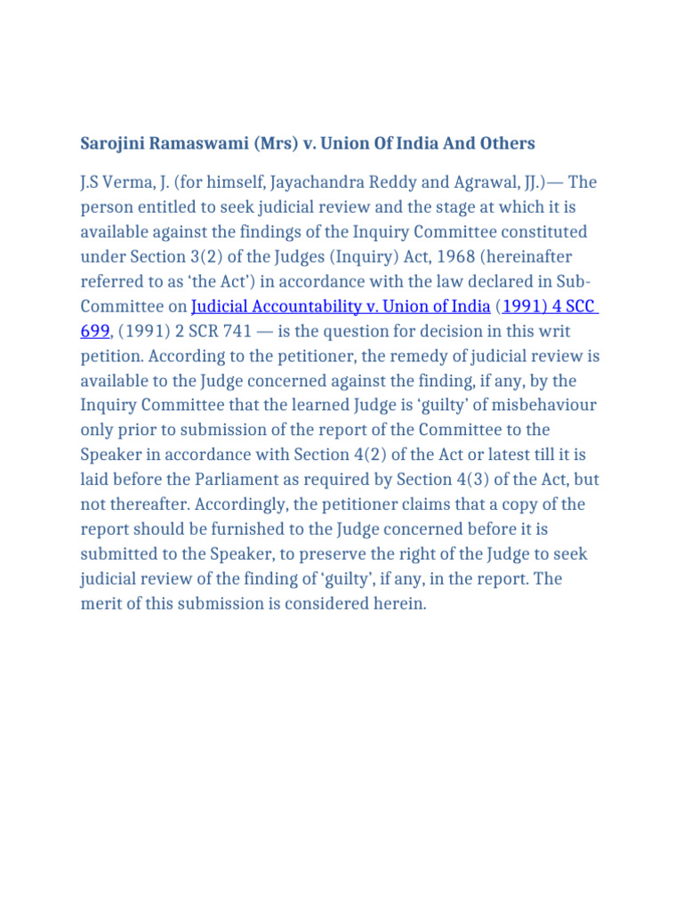 Sarojini Ramaswami | PDF | Supreme Court Of India | Parliament Of The ...