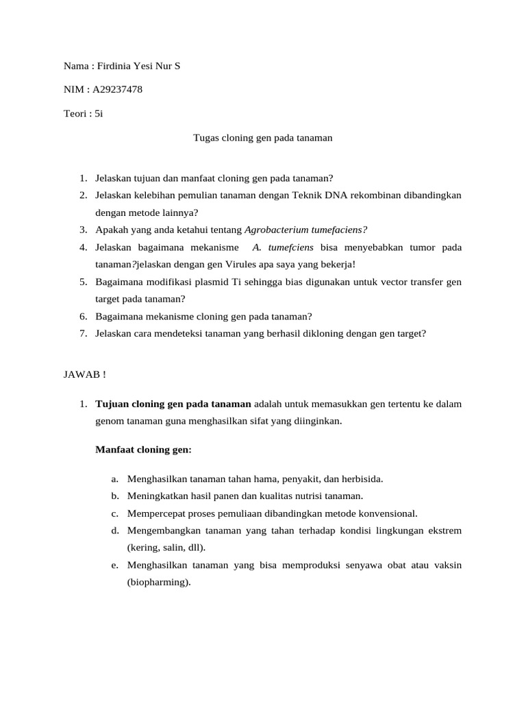 Cloning Gen pada Tanaman: Manfaat dan Mekanisme | PDF