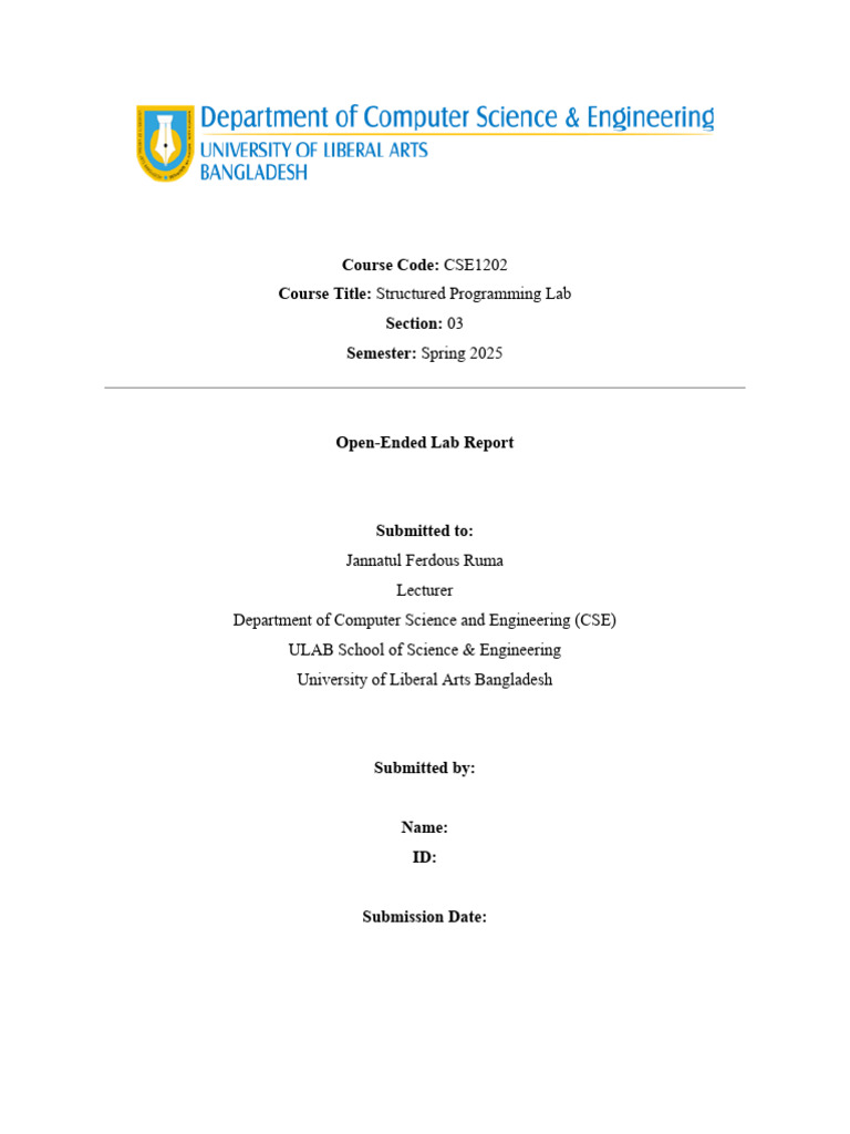 Sample Open-Ended Lab Report - CSE1202 | PDF
