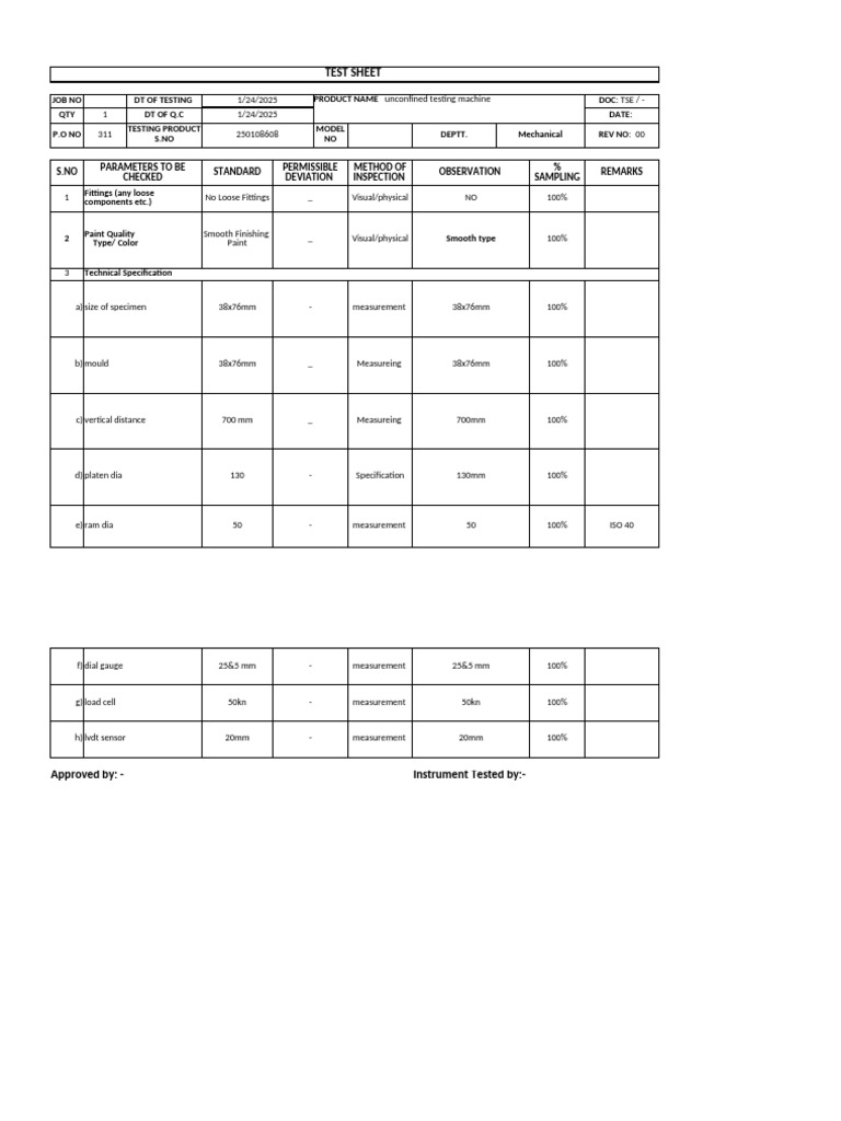 Unconfined Test Sheet | PDF