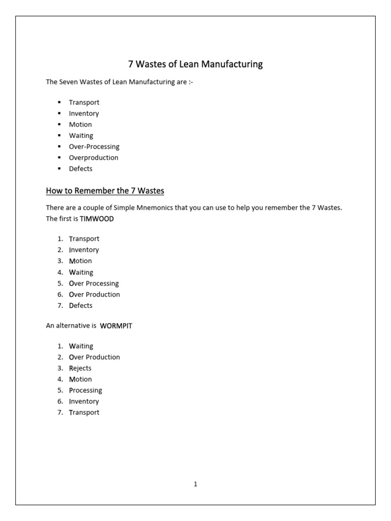 7 Wastes of Lean Manufacturing | PDF
