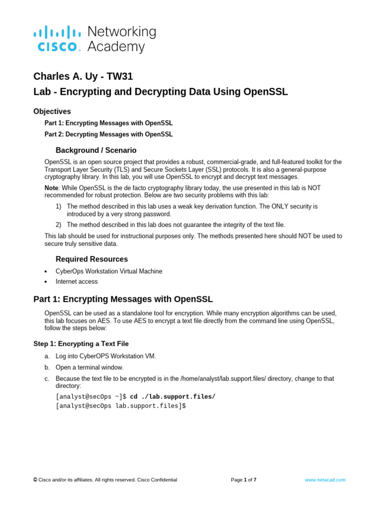 Uy Charles Lab2 Encrypting And Decrypting Data Using Openssl Pdf Encryption Cryptography