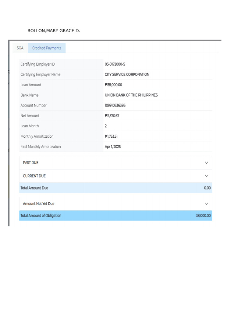 Sss Soa Rollon,Mary Grace d. | PDF