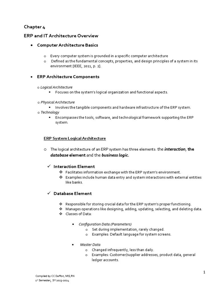 Chapter 4 - ERP and IT Architecture | PDF | Client–Server Model | Computer Data Storage
