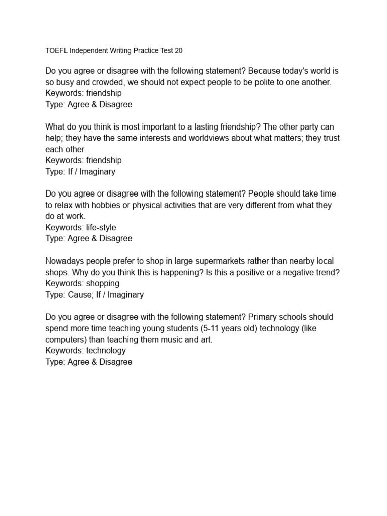 4 TOEFL Independent Writing Practice | PDF