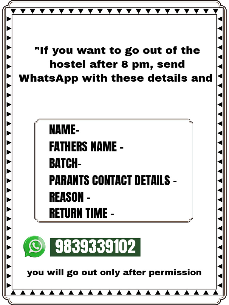 Name-Fathers Name - Batch - Parants Contact Details - Reason - Return ...