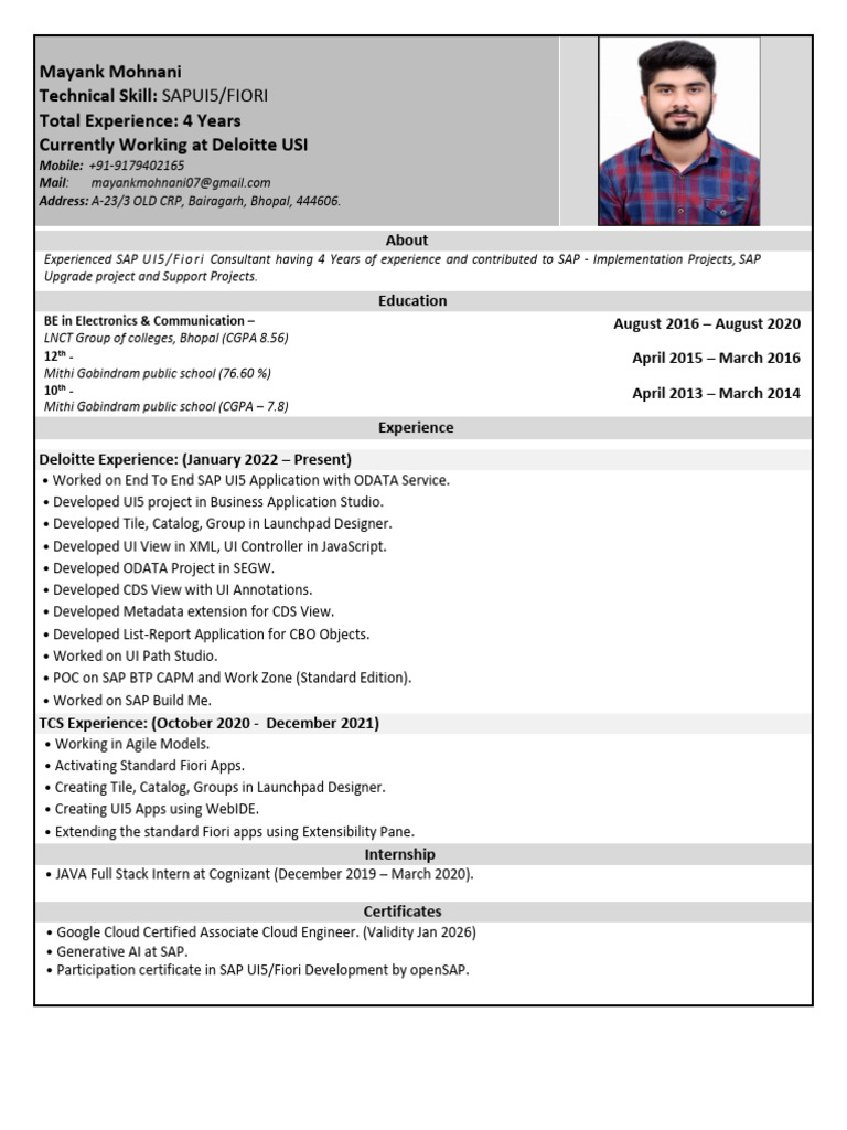 Mayank Mohnani SAP UI5 FIORI 4 Exp New | PDF