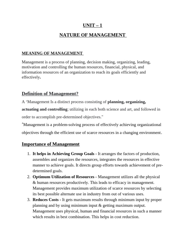 Principles of Management: Unit 1 Overview | PDF | Goal | Profession