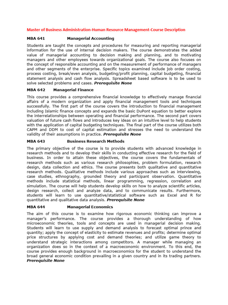 MBA Human Resource Management Courses | PDF | Human Resource Management ...