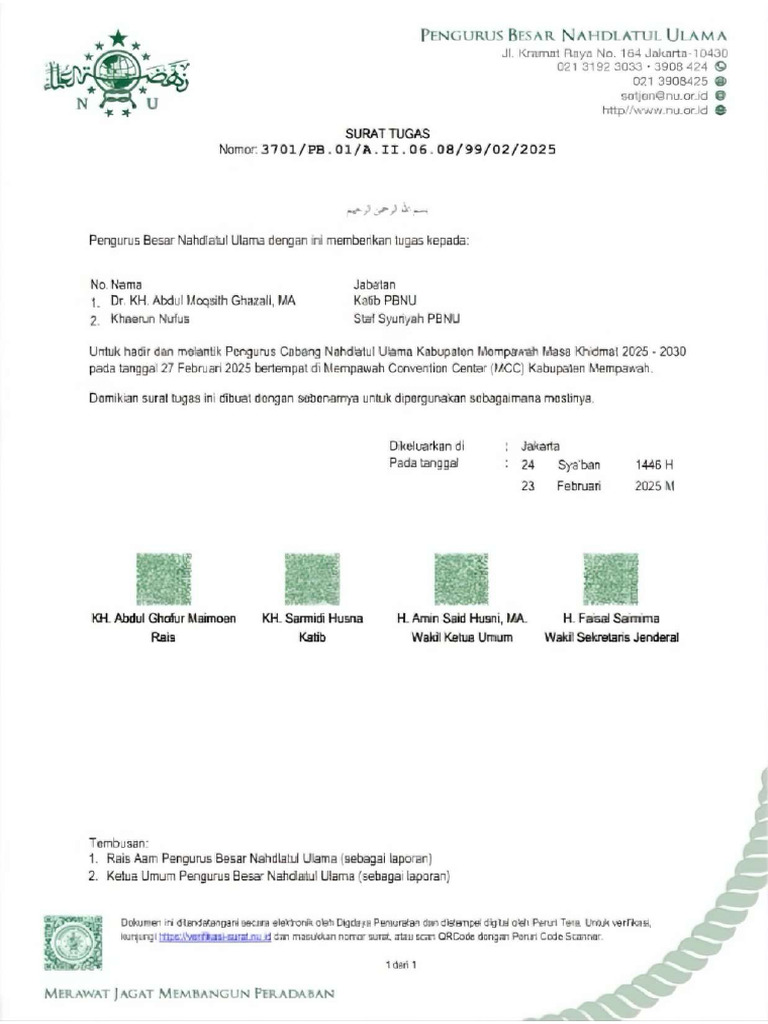 Surat Tugas PBNU | PDF