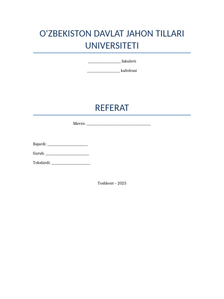 UzSWLU Referat Shablon-2 | PDF