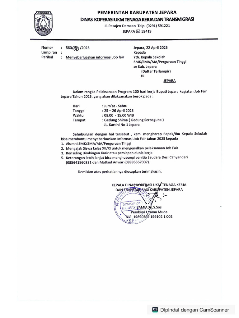 Permohonan Bantuan Penyebaran Informasi Job Fair 2025 | PDF