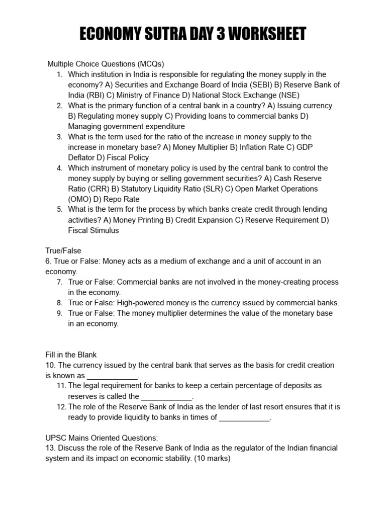 _ECONOMY SUTRA DAY 3 WORKSHEET | PDF