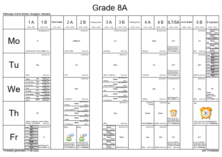 Grade 8A Timetable Overview | PDF