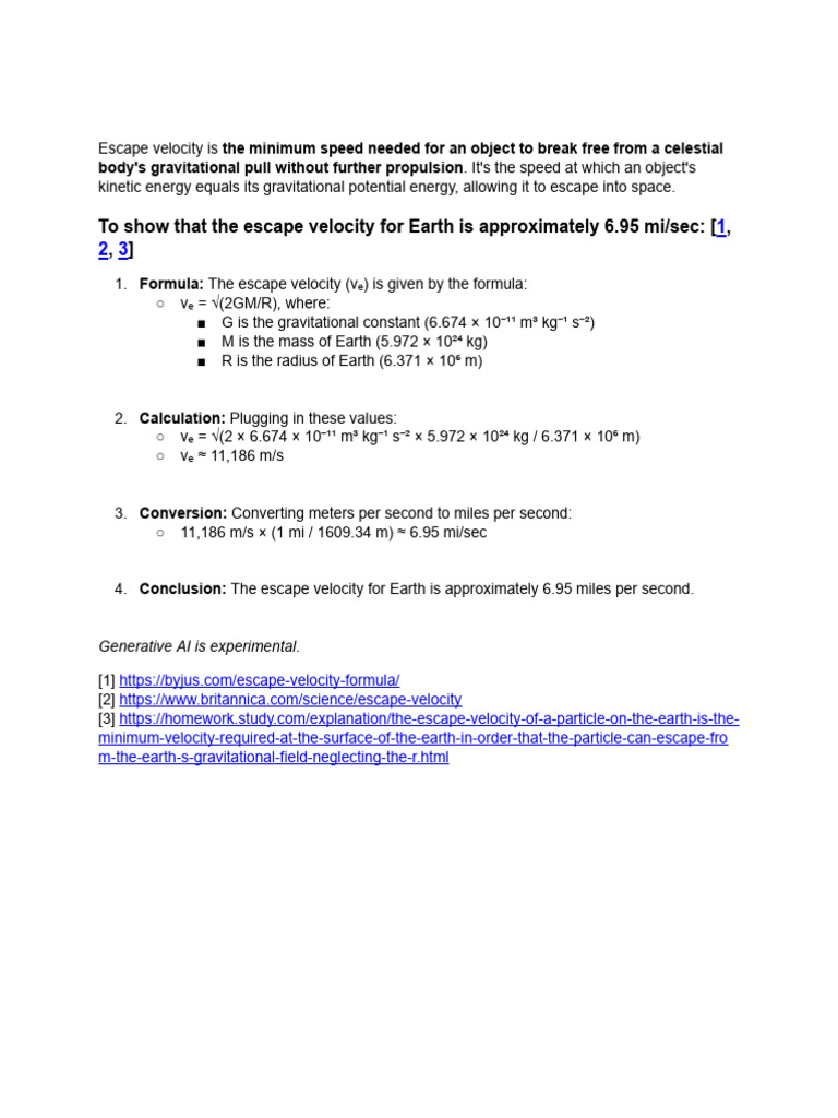 ) Define Escape Velocity of A Particle On The Earth. Show That The ...