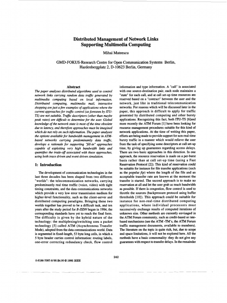 Distributed Management of Network Links Supporting Multimedia Computing | PDF | Computer Network ...