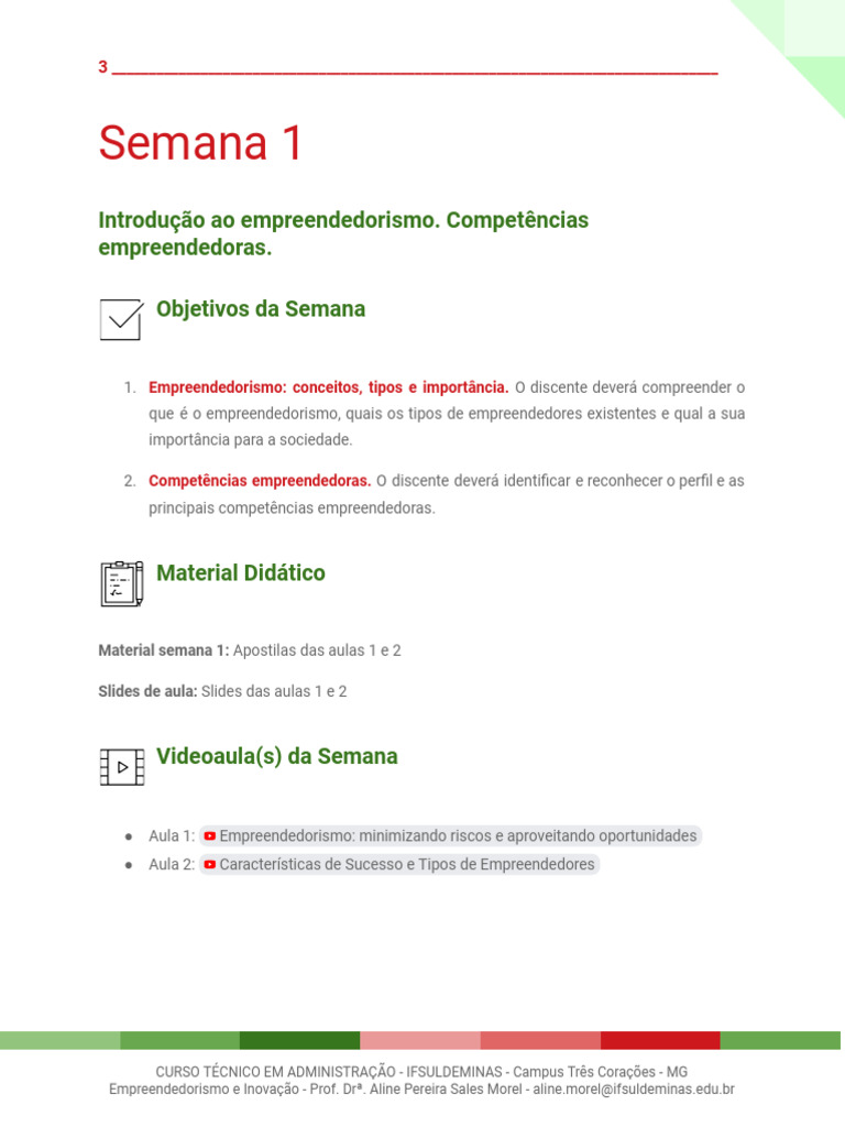 (ADM) Material Semana 1 - Aulas 1 e 2 | PDF | Empreendedorismo