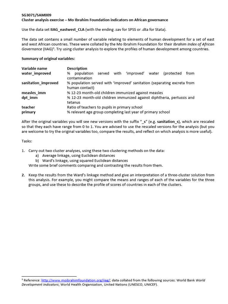 Cluster Analysis Exercise - MIF African Governance | PDF