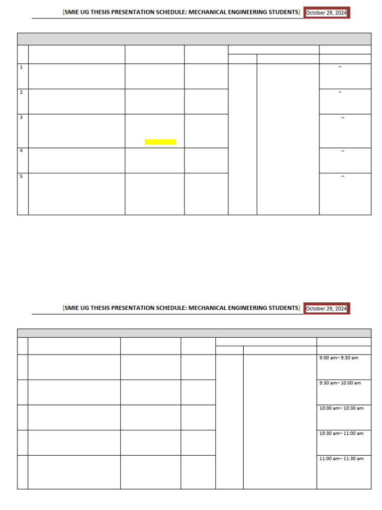 SMIE UG Mechanical Engineering Thesis Presentation Schedule 2015-16 ...