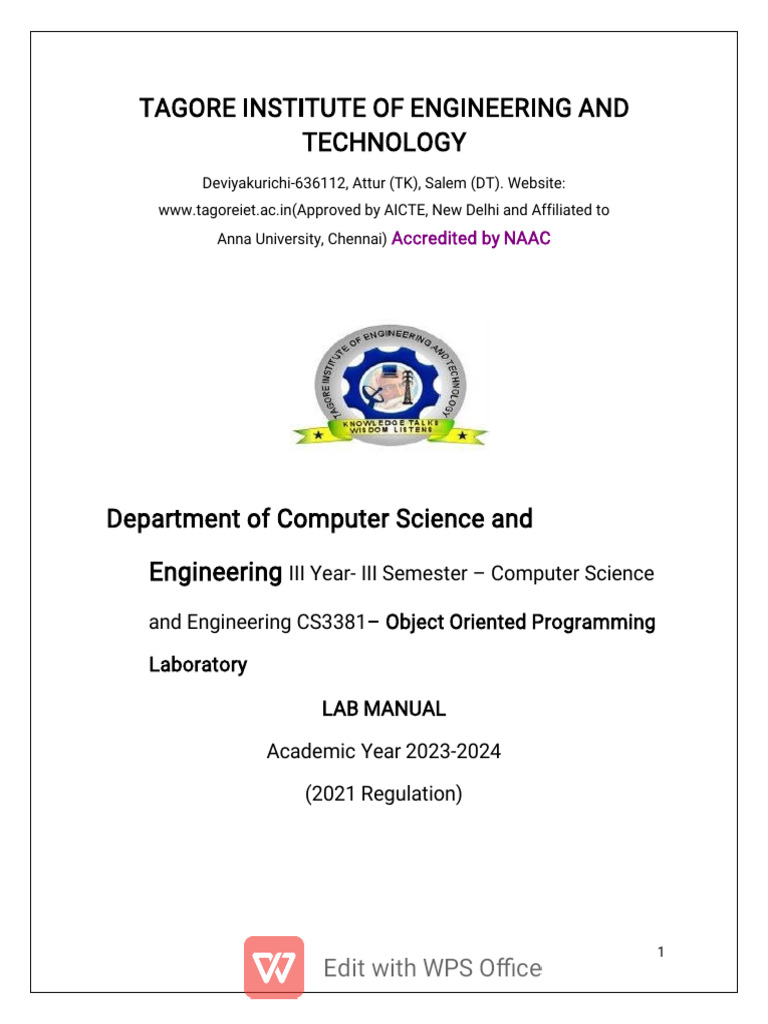OOPS LAB MANUAL | PDF | Java (Programming Language) | Computer Science