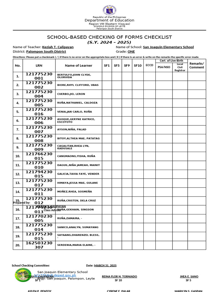 School-Checking-Checklist | PDF