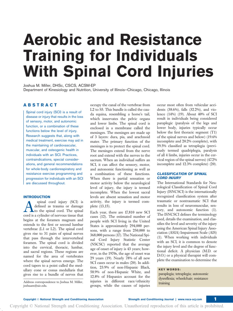 Aerobic and Resistance Training for Individuals With Spinal Cord ...