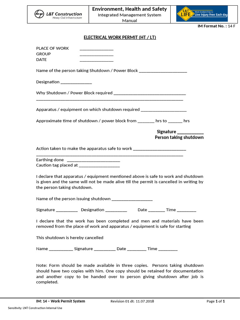 7. IM 14 F-Electrical Work Permit (1) | PDF