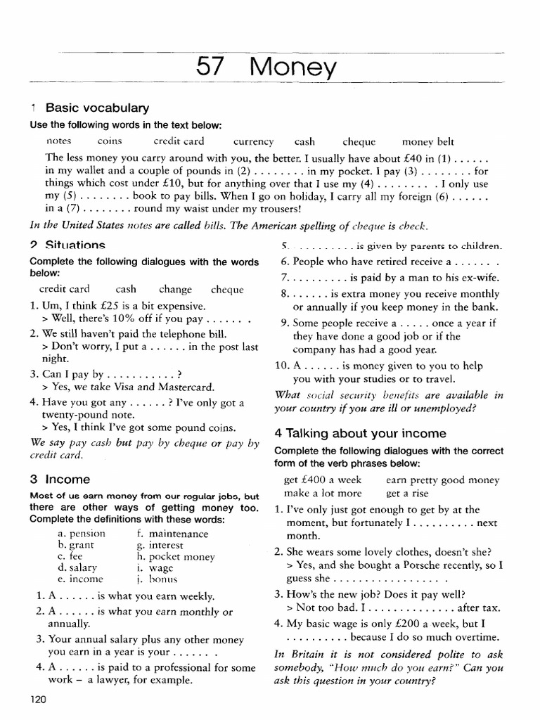 Vocabulary Exercise Related To Money | PDF