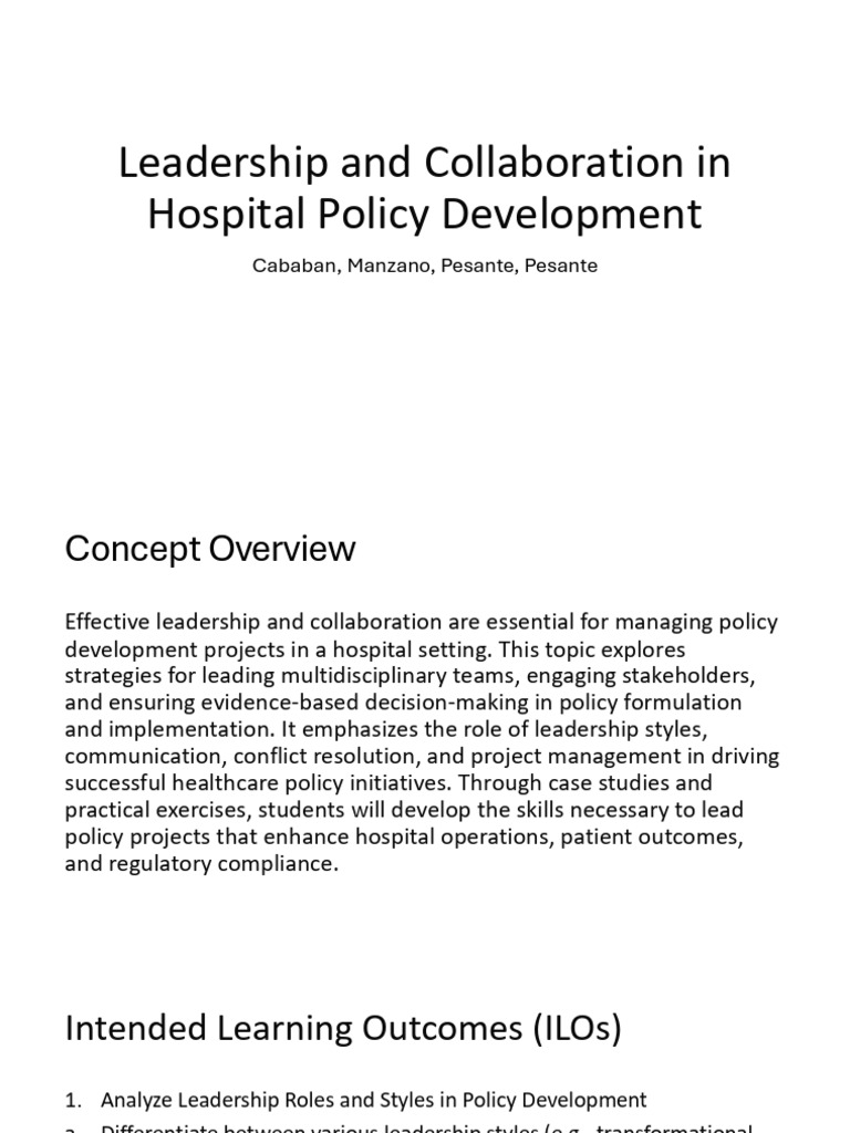 Leadership and Collaboration in Hospital Policy Development | PDF | Evidence Based Medicine ...