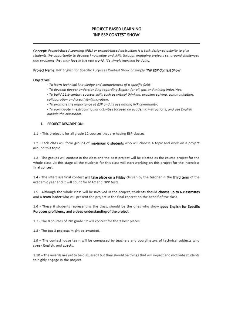 INP ESP Contest Show Overview | PDF | Project Based Learning ...