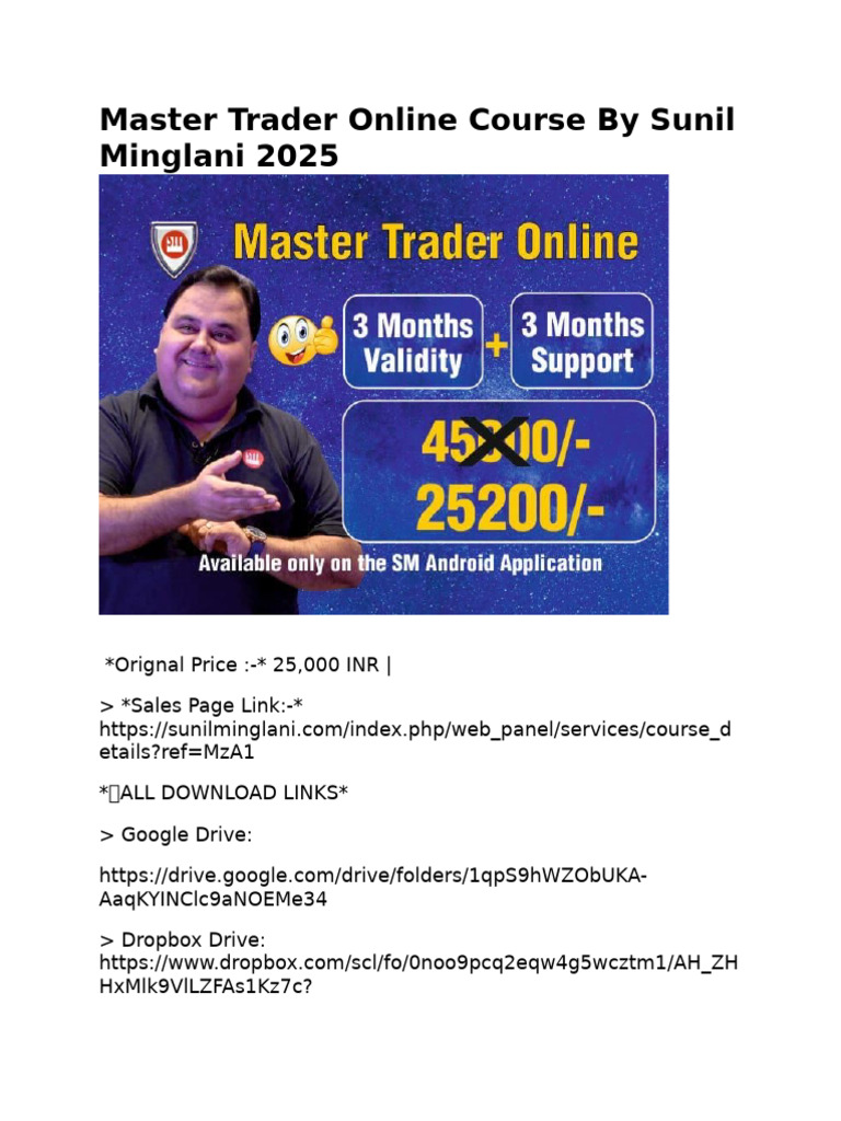 Master Trader Online Course by Sunil Minglani 2025 | PDF
