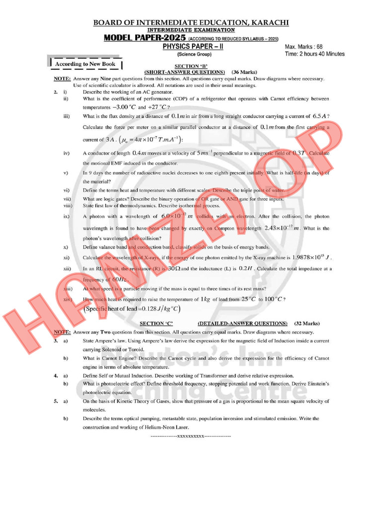 Xii - Physics Solved Model Paper 2025 - Hamza Op | PDF