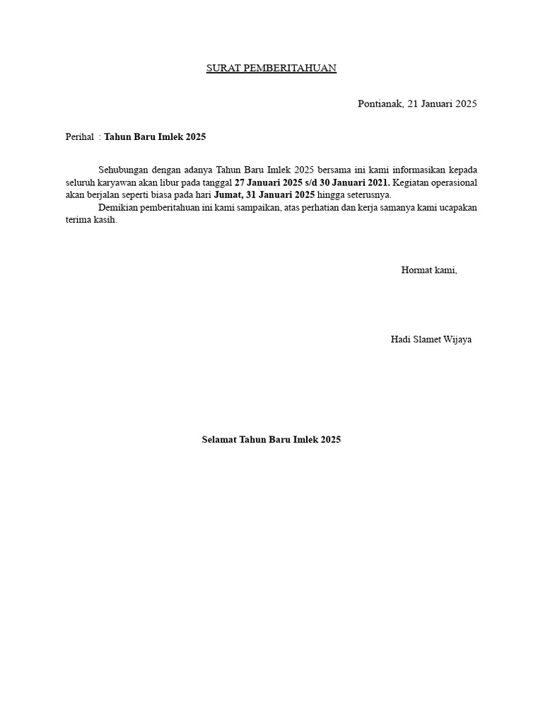 Libur Tahun Baru Imlek 2025 | PDF