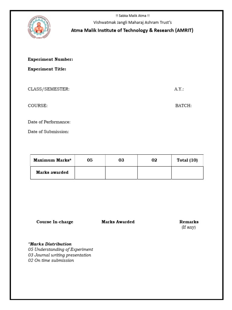 AMRIT Institute Experiment & Assignment Guide | PDF