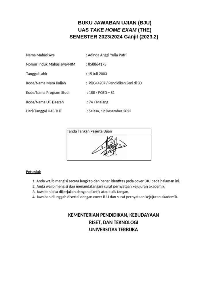 Tanda Tangan Ujian Adinda Anggi | PDF